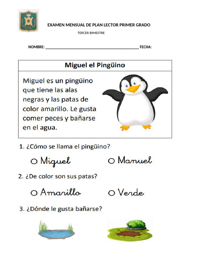 Examen de Plan Lector 1er Grado | PDF