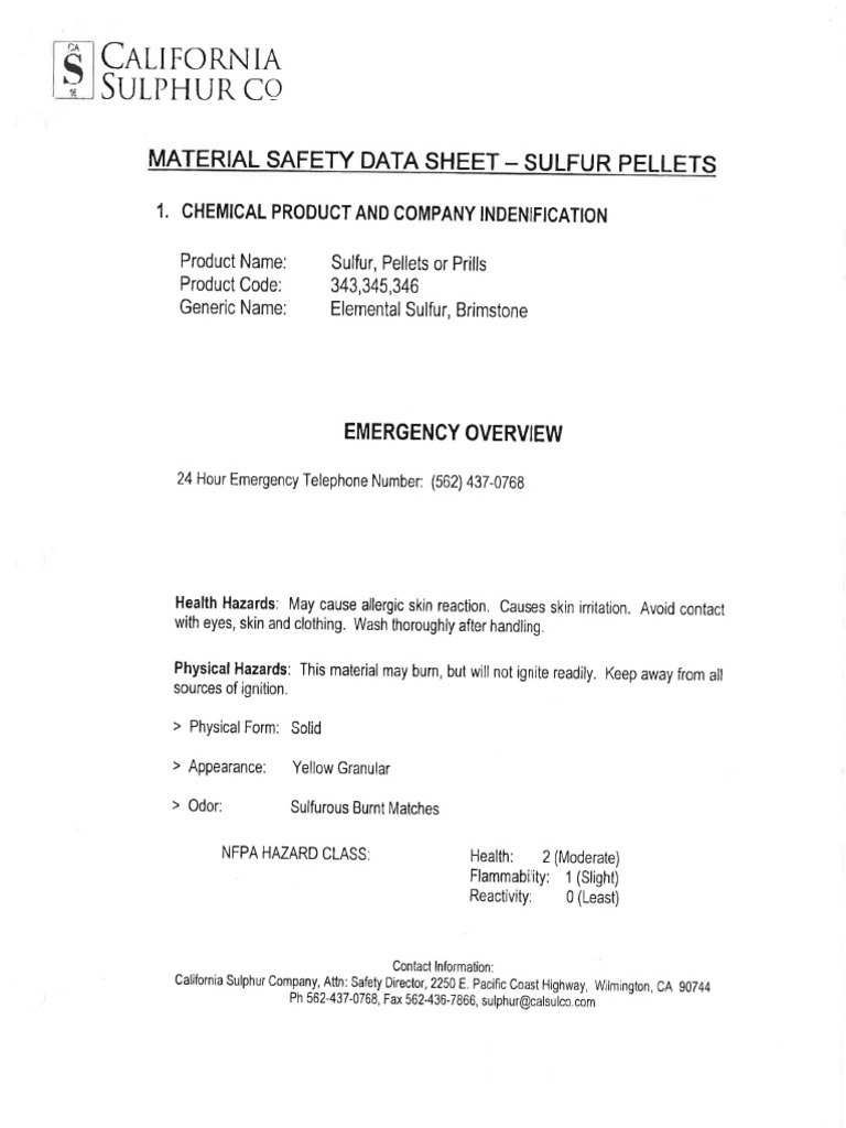 MSDS Sulfur | PDF