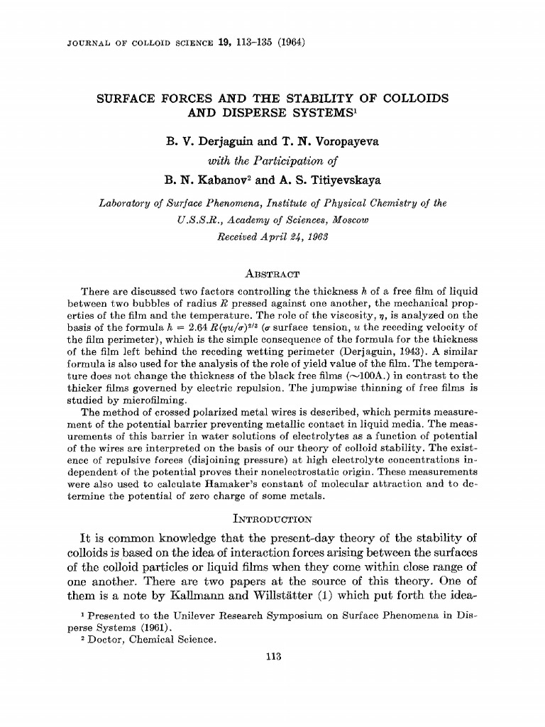 Surface Forces in Colloid Stability | PDF | Force | Liquids