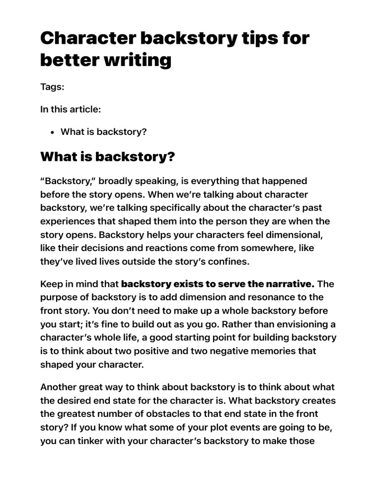 Character Backstory Tips For Better Writing - Wattpad Creators | PDF