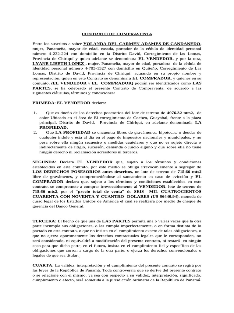Contrato de Compraventa Yolanda Adames | PDF