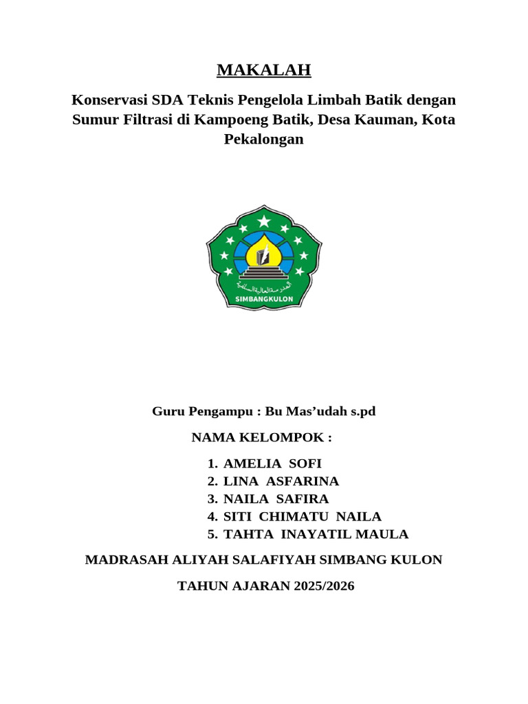 Pengelolaan Limbah Batik dengan Sumur Filtrasi | PDF