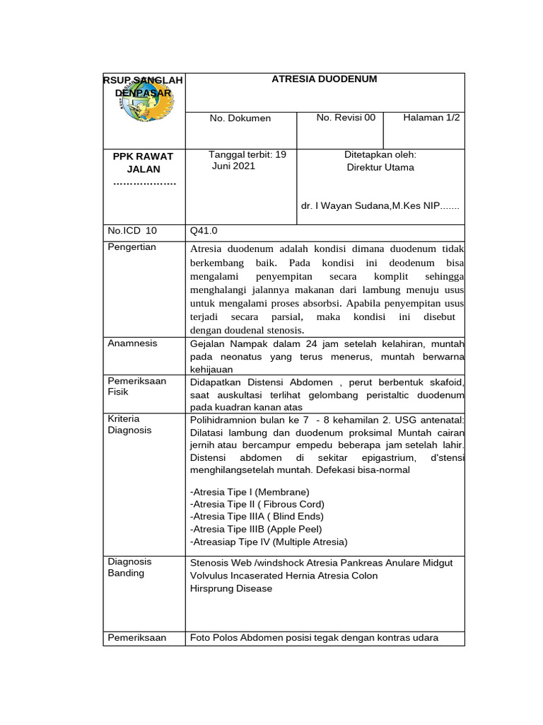 Format PPK Atresia Duodenum | PDF