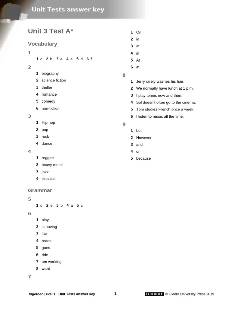 Together 1 Unit3 Answerkey | PDF | Entertainment