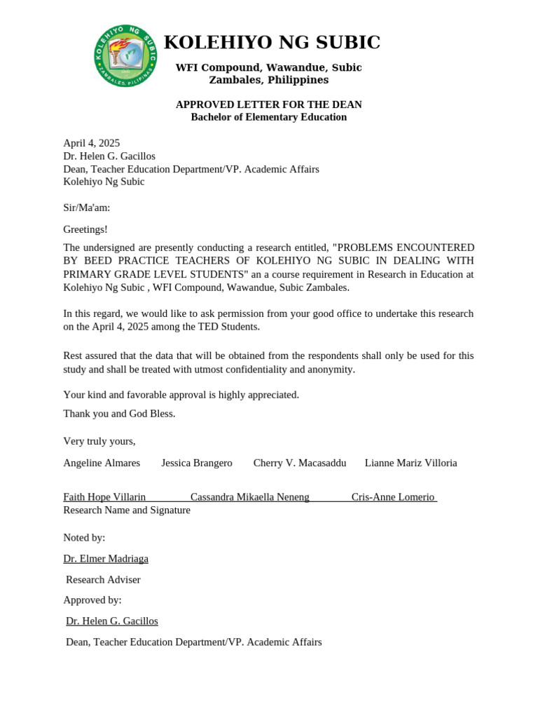 Approved Letter For The Dean | PDF