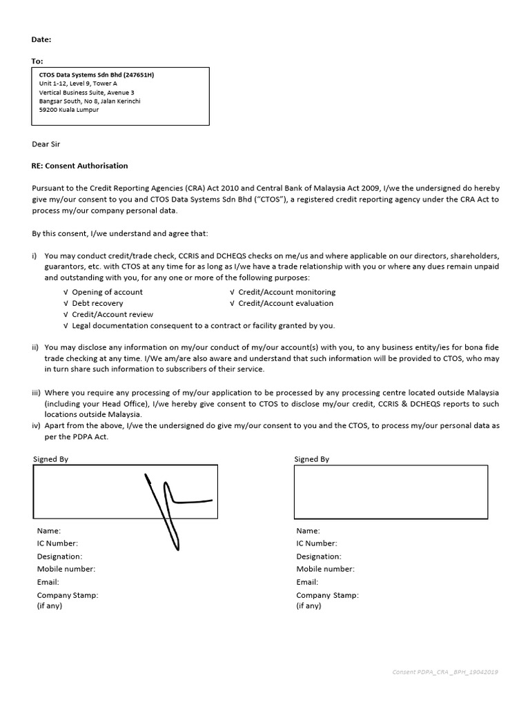 Consent Form CCRIS V2.0 19042019 SME Score | PDF | Business | Private Law
