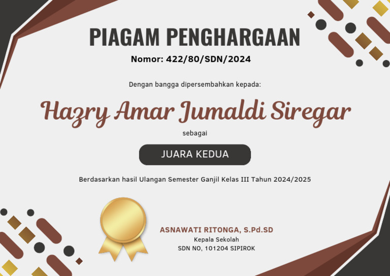 Coklat Hitam Modern Geometri Piagam Penghargaan Juara Lomba | PDF
