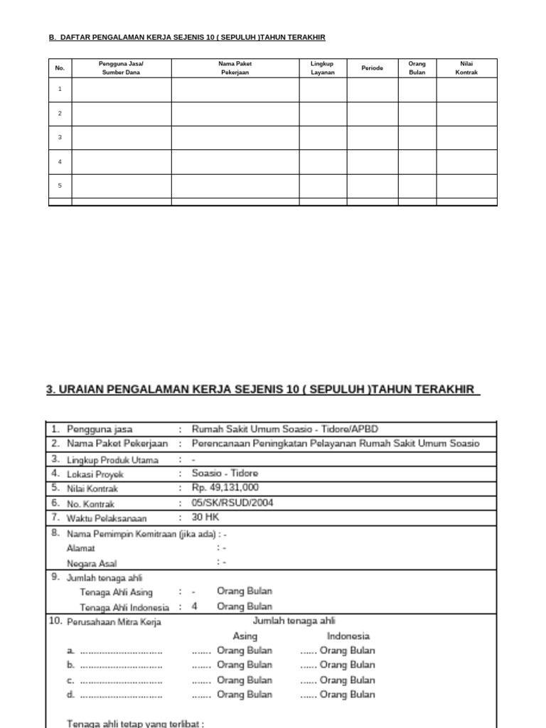 1b. Daftar Pengalaman Kerja Sejenis 10 (Sepuluh) Tahun Terakhir | PDF