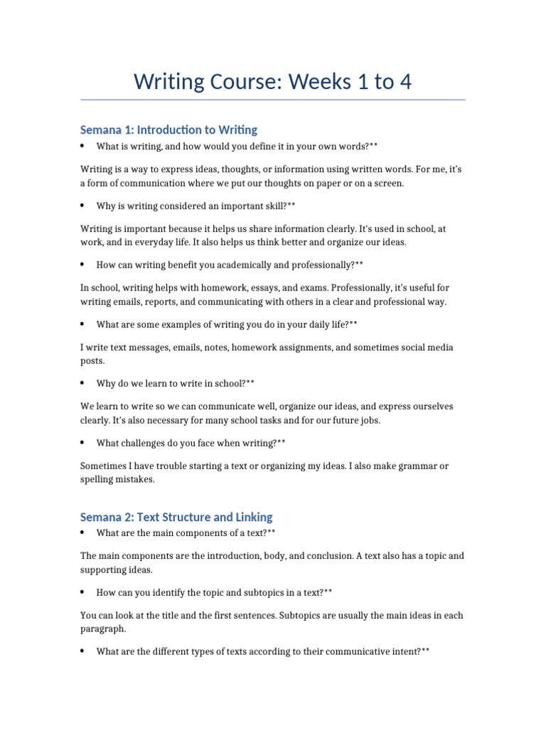 Writing Course Weeks 1 To 4 | PDF | Punctuation | Linguistics