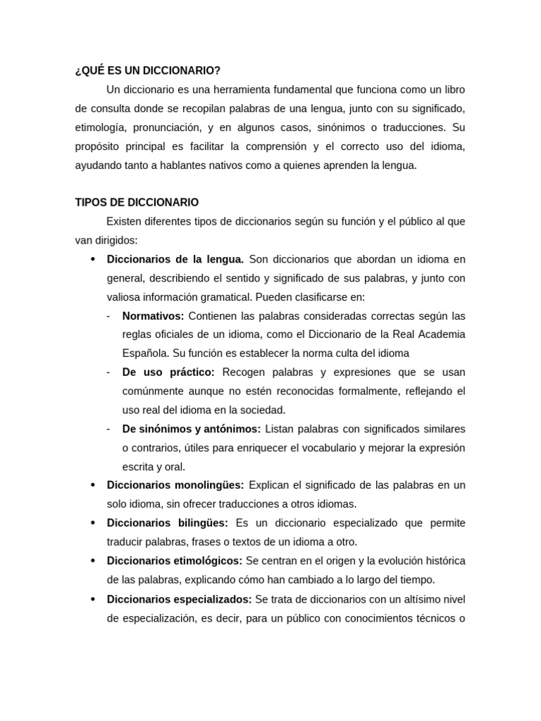 Qué Es Un Diccionario | PDF | Diccionario | Traducciones