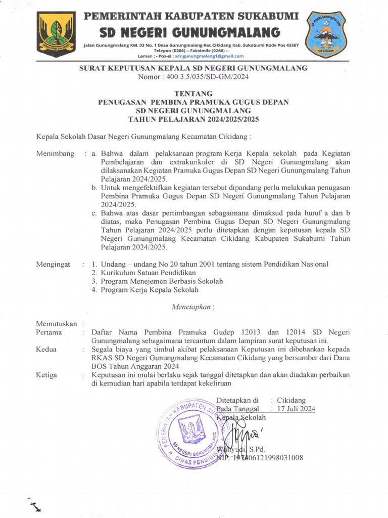 SK Pembina Pramuka SDN Gunungmalang | PDF