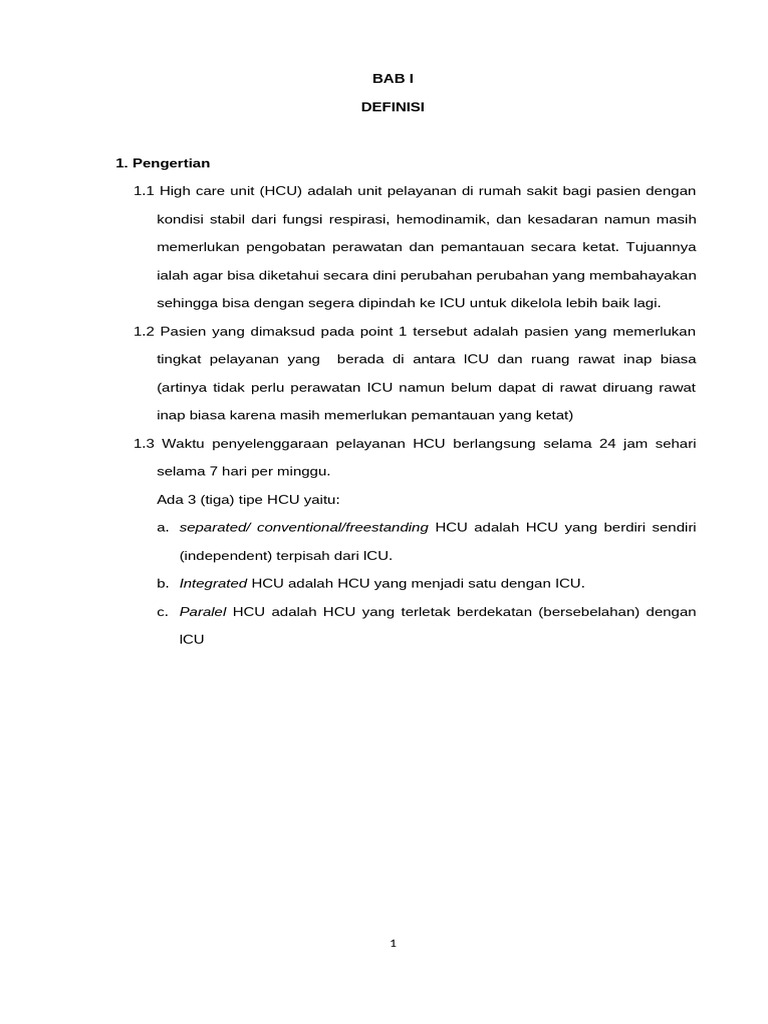 Panduan Pelayanan High Care Unit (HCU) | PDF
