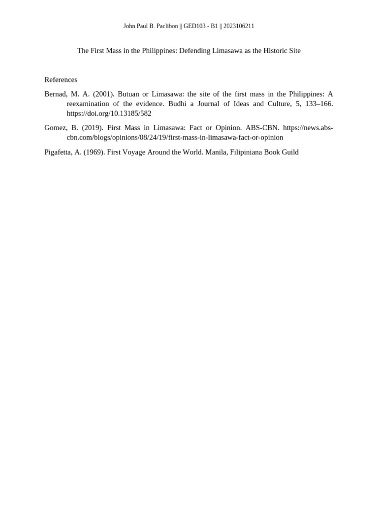 The First Mass in The Philippines References - Paclibon | PDF