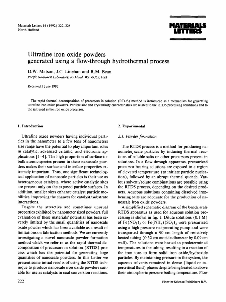 Ultrafine Iron Oxide Powders Generated Using A Flow-Through Hydrothermal Process | PDF ...