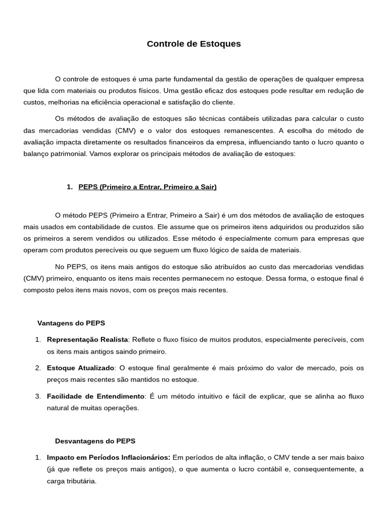 Controle de Estoque | PDF | Custo | Logística