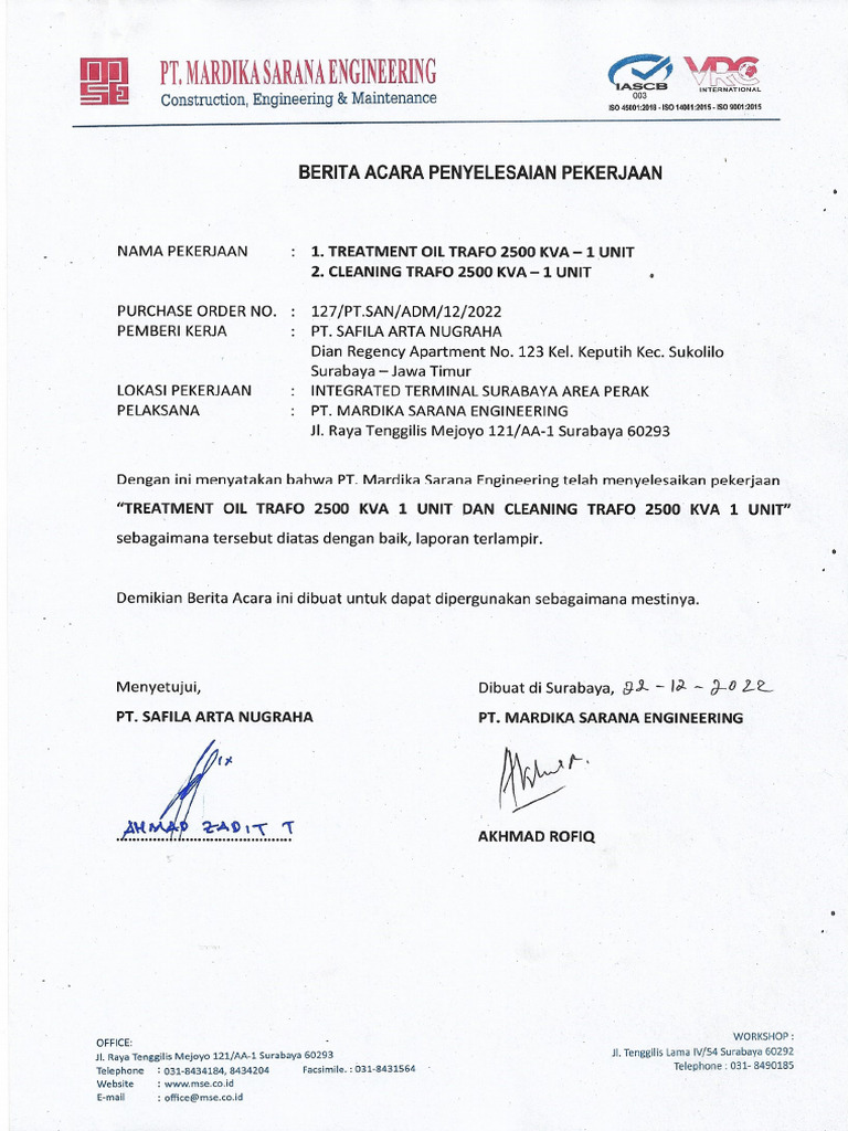 Hasil Purifikasi Dan Treatment Trafo | PDF