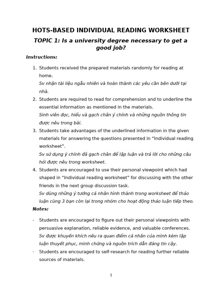 Worksheet 1.4. - Hots-Based Individual Task - For Ss - Unnescessary ...