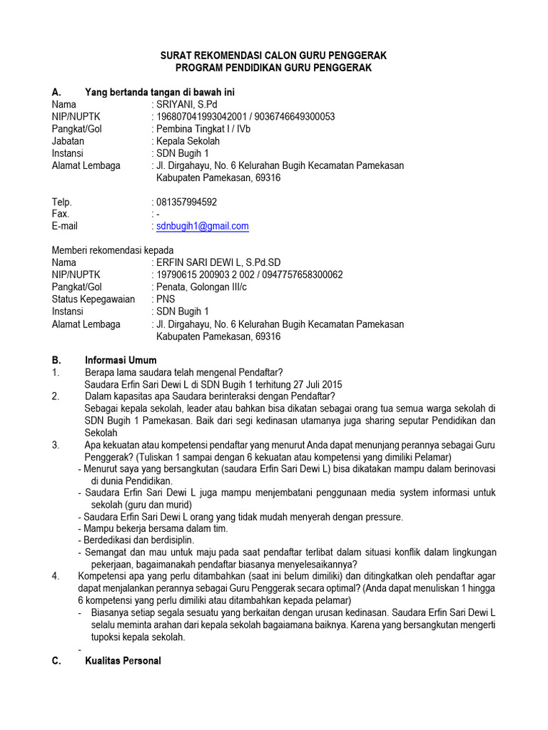 Surat Rekomendasi Erfin Sari Dewi l | PDF