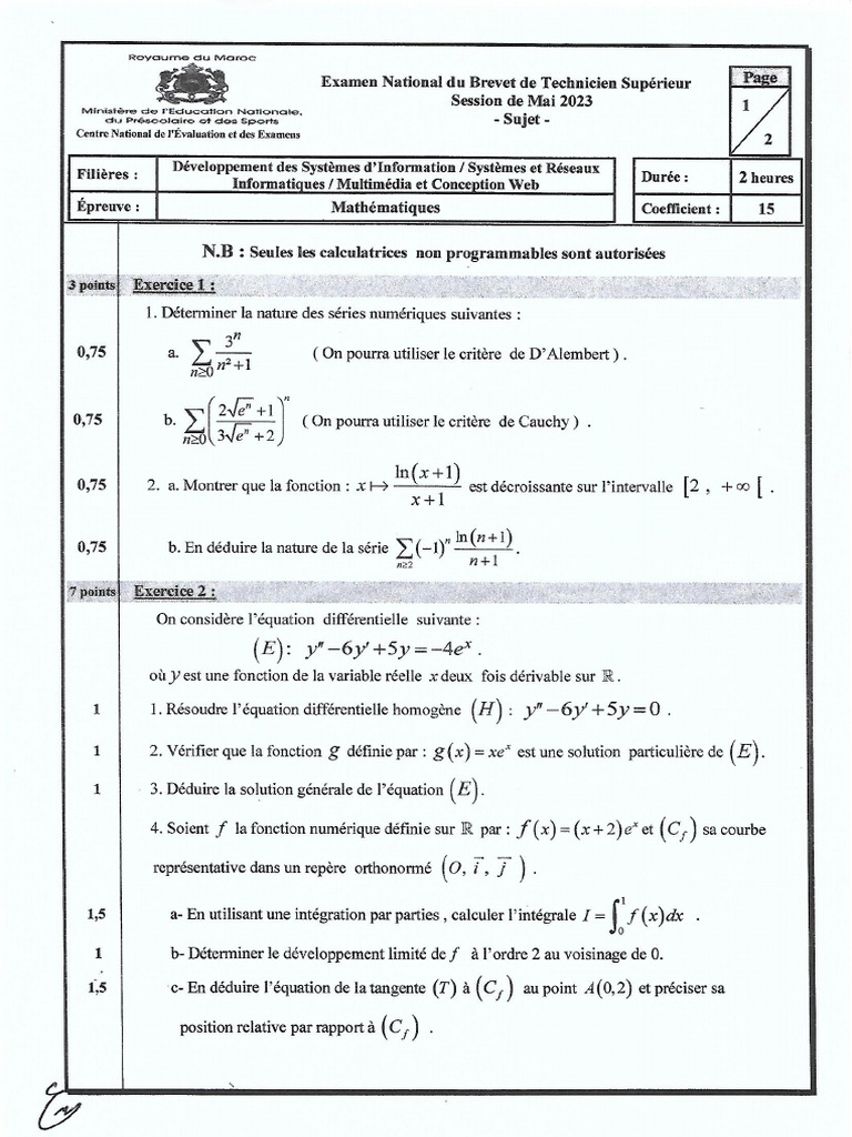Examen National Mathematiques 2023 | PDF