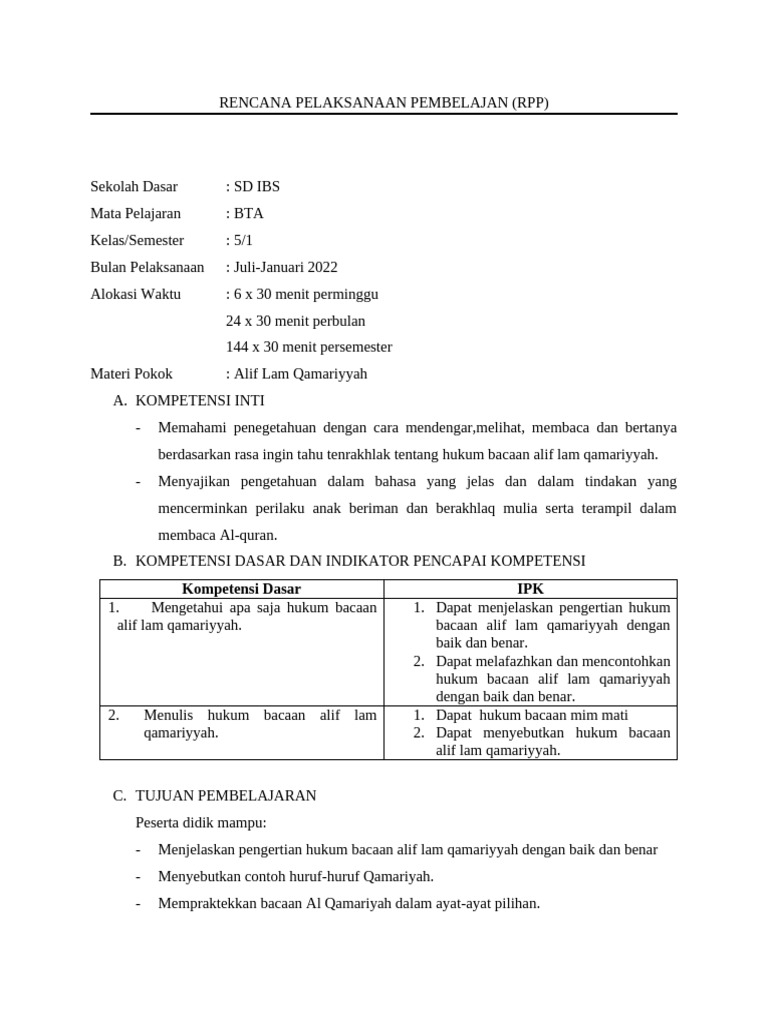 4. RPP Alif Lam Qamariah Bta I New Done | PDF