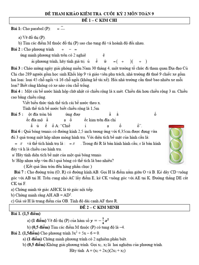 230325 TỔNG HỢP ĐỀ THAM KHẢO CK2 TOÁN 9l | PDF