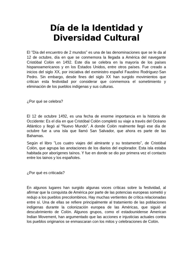 Día de La Identidad y Diversidad Cultural | PDF