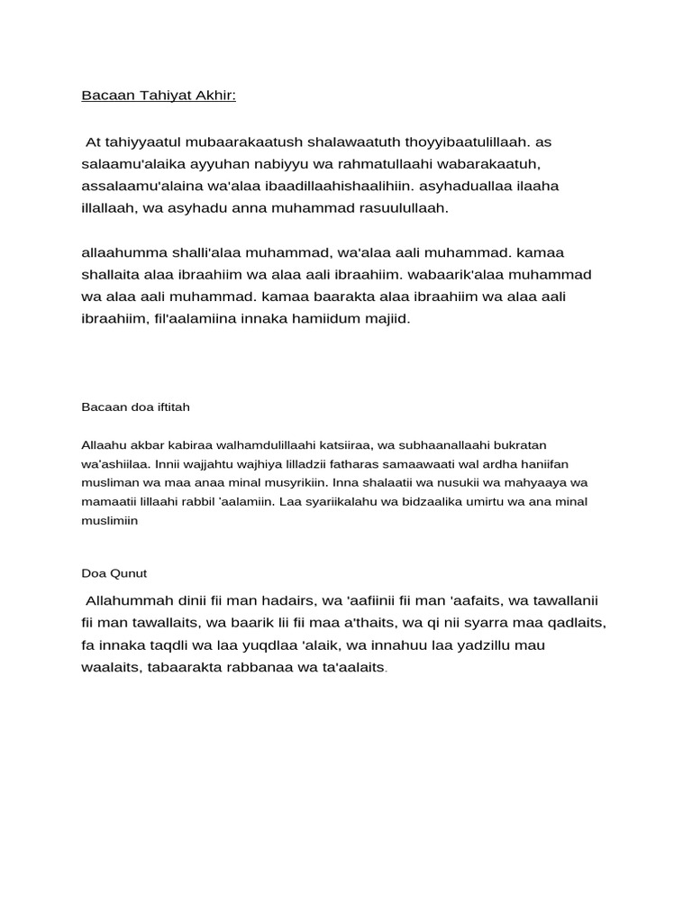 Bacaan Tahiyat Akhir | PDF