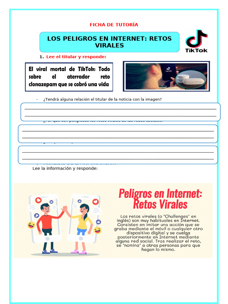 Ficha Adic. Tuto Retos Virales Peligros en Internet | PDF | Psicología Social | Sicología