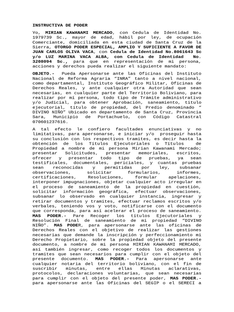 Instructiva de Poder Titulacion Inra | PDF | Propiedad | Justicia