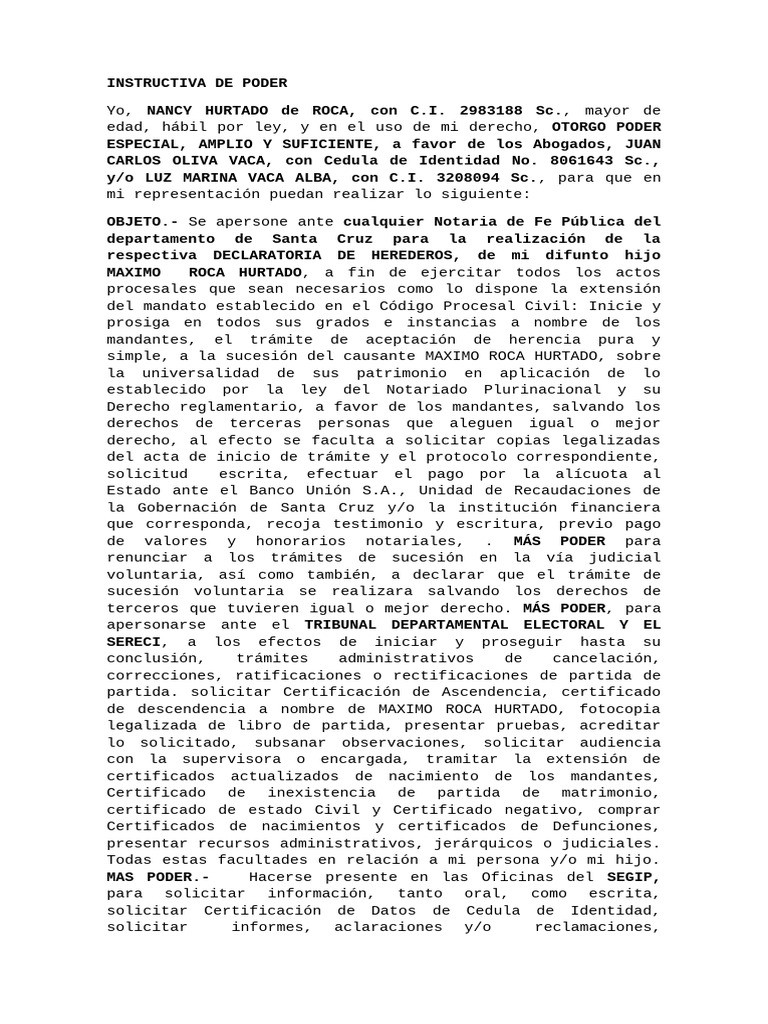 Instructiva de Poder Nancy Hurtado | PDF | Gobierno