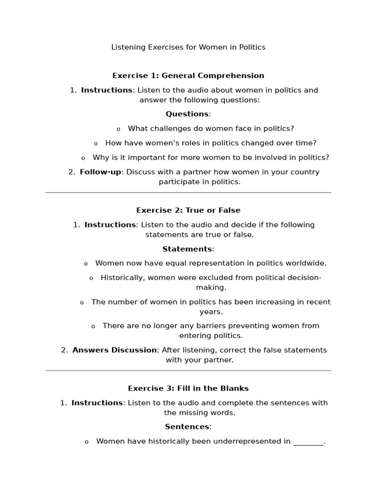 Listening Exercises For Women in Politics | PDF | Cognition | Human ...