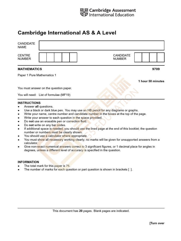 Cambridge AS & A Level Math Exam Paper | PDF | Mathematics