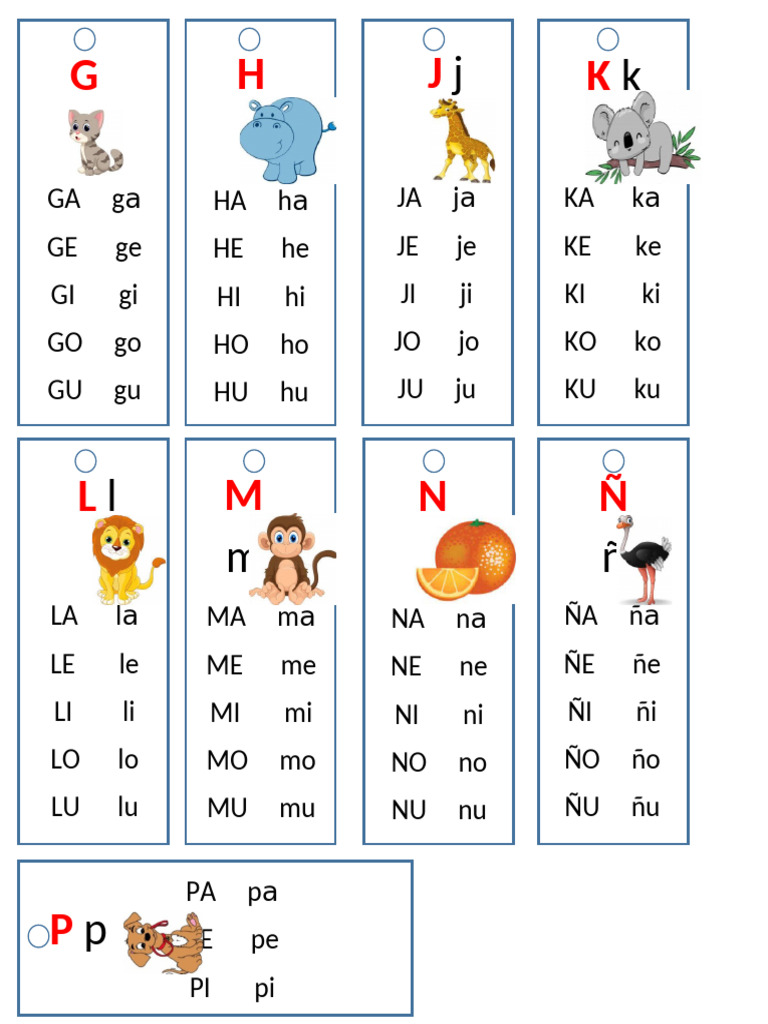 Silabario de Bolsillo (G - Z) .Docx Versión 1 | PDF