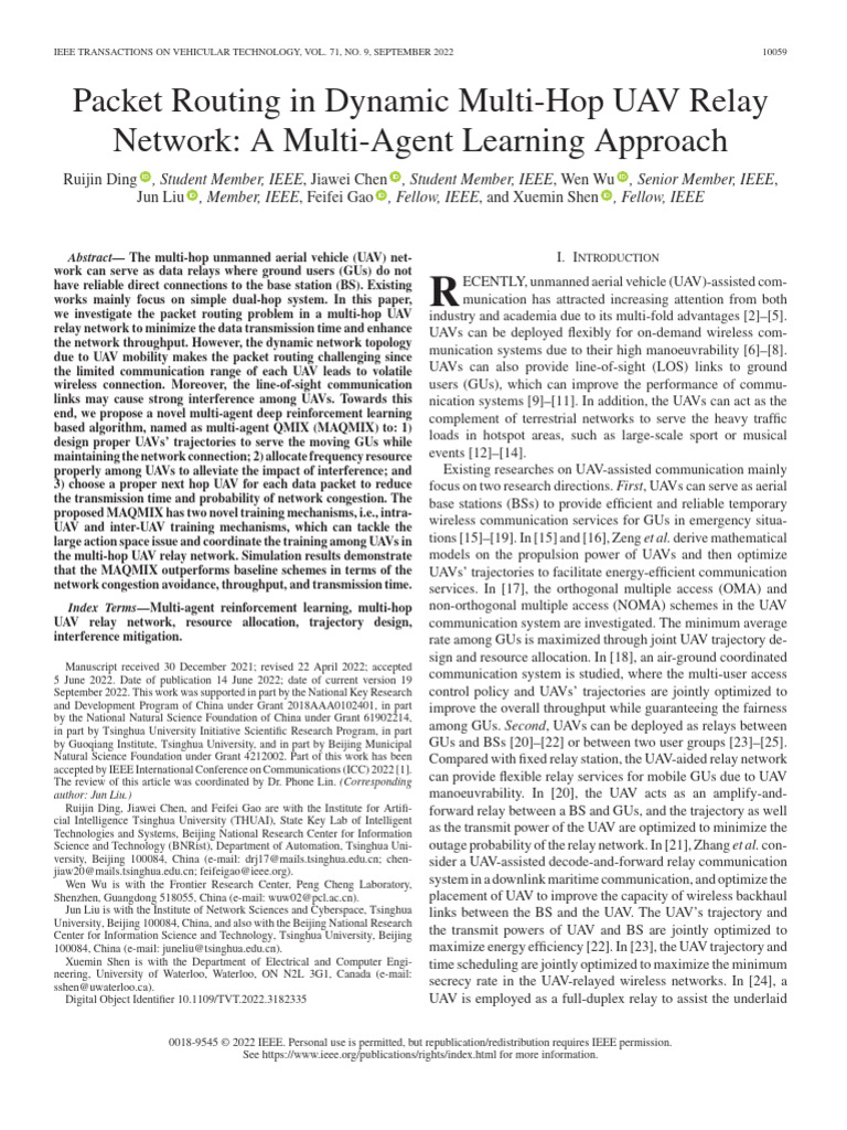 IEEE Trans 2022 - Packet Routing in Dynamic Multi-Hop UAV Relay Network - A Multi-Agent Learning ...