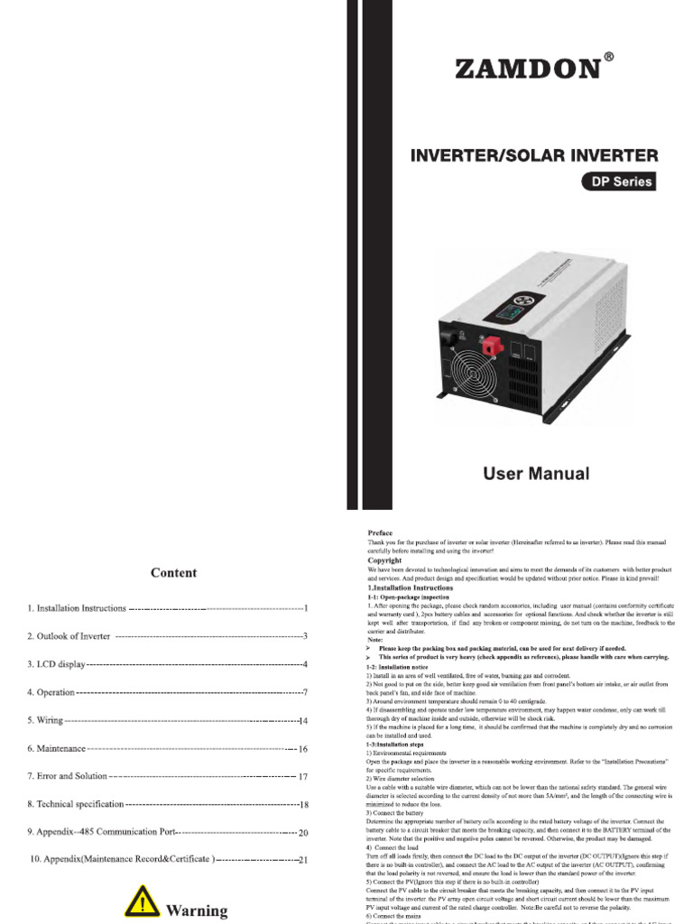 DP Inverter User Manual Zamdon | PDF