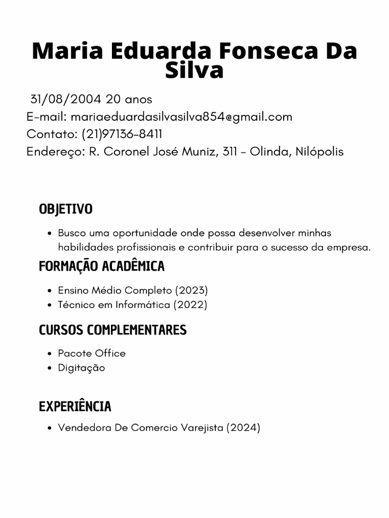 Currículo Maria Eduarda | PDF