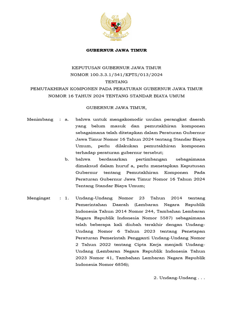 Kepgub No. 541 TTG Pemutakhiran SBU | PDF