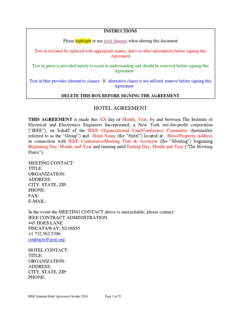 Standard Hotel Agreement Template | PDF | Indemnity | Americans With ...