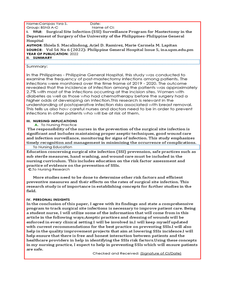 SSI Surveillance in Philippine Surgery Ward | PDF | Surgery | Mastectomy