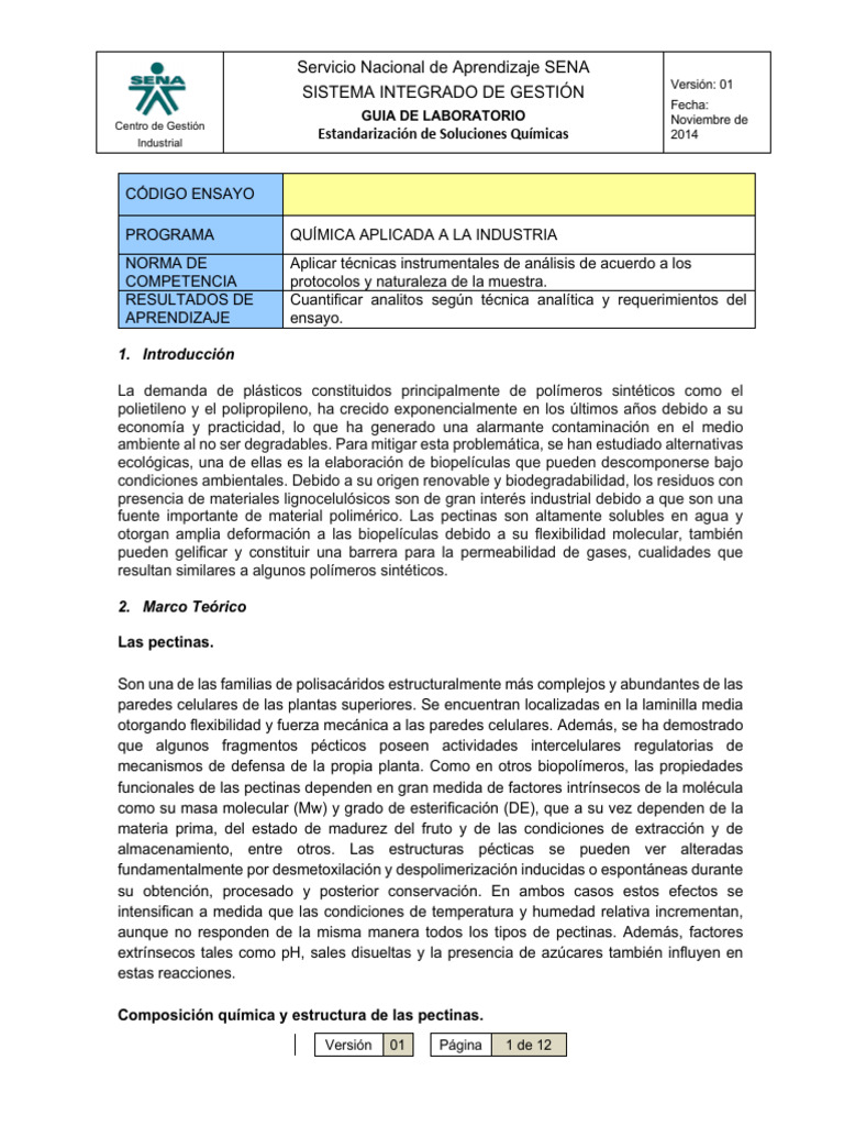 Guía 2. Caracterización de Pectinas | PDF | Gel | El plastico