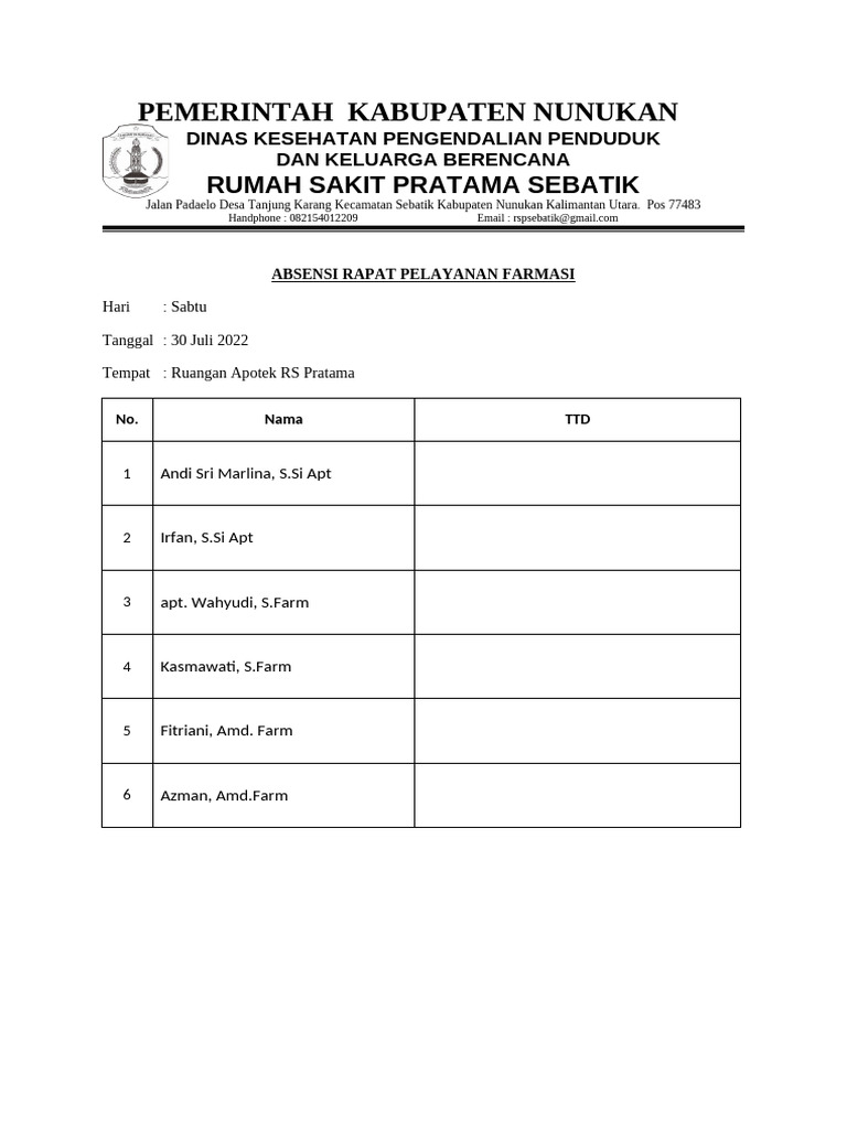 Absen Rapat Apotek | PDF