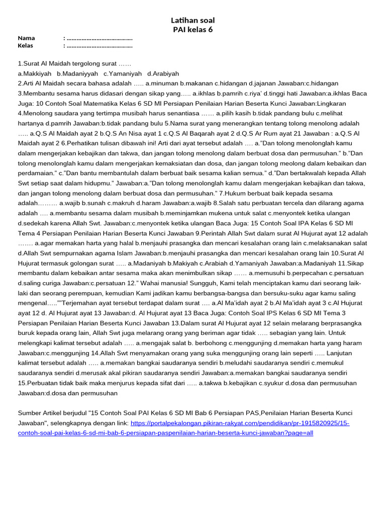 Latihan Soal Kls 6 | PDF