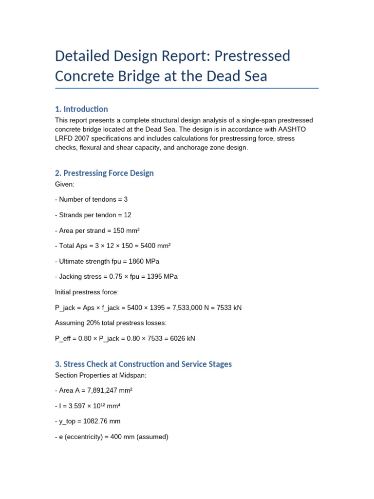 Detailed Prestressed Bridge Design Report | PDF