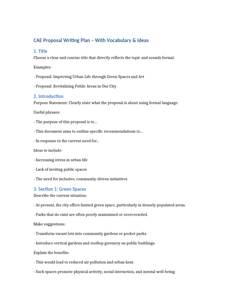 Improve City CAE - Proposal - Writing - Plan - With - Vocabulary | PDF | Natural Environment