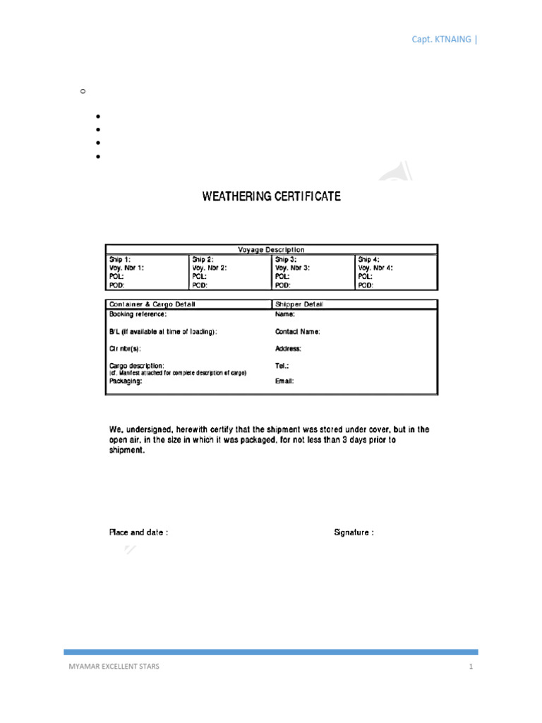 Weathering Certificate and Vanning Certificate | PDF