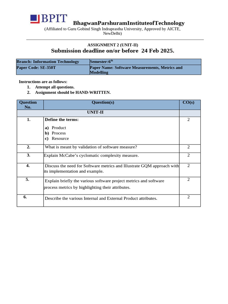 Software Metrics Assignment Guidelines | PDF