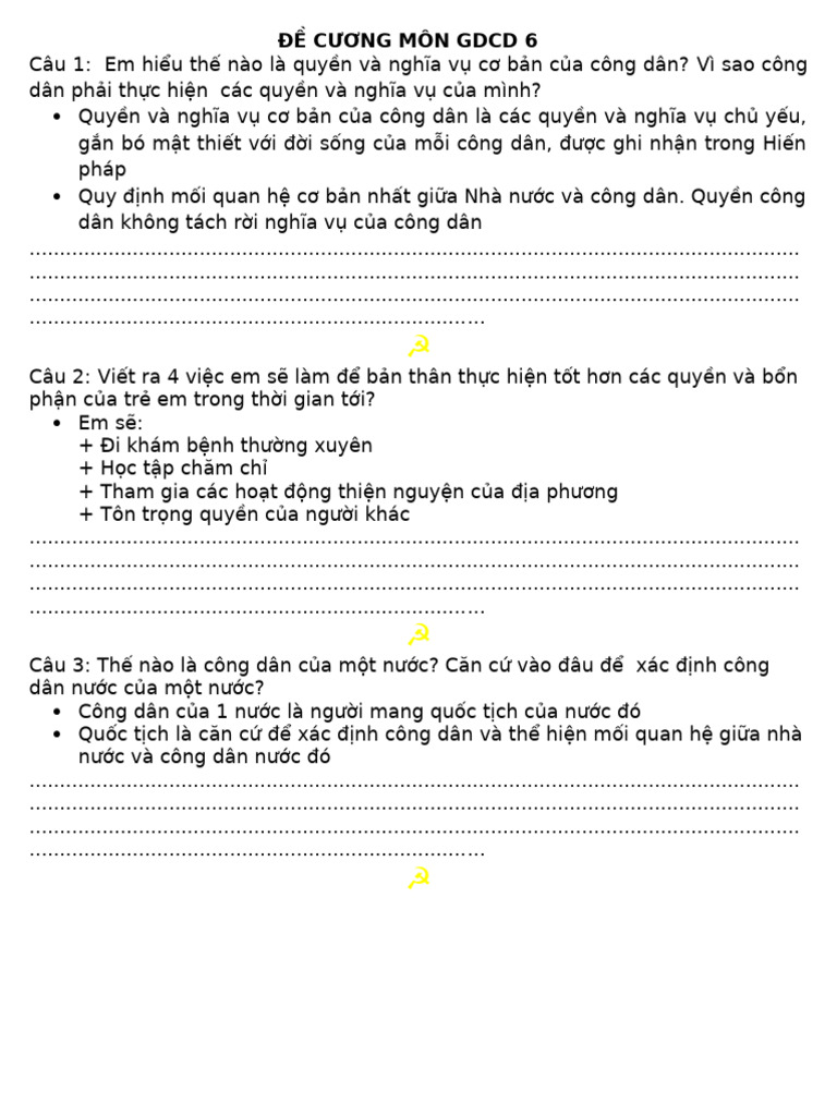 ĐỀ CƯƠNG ÔN GDCD 6 KỲ 2 | PDF