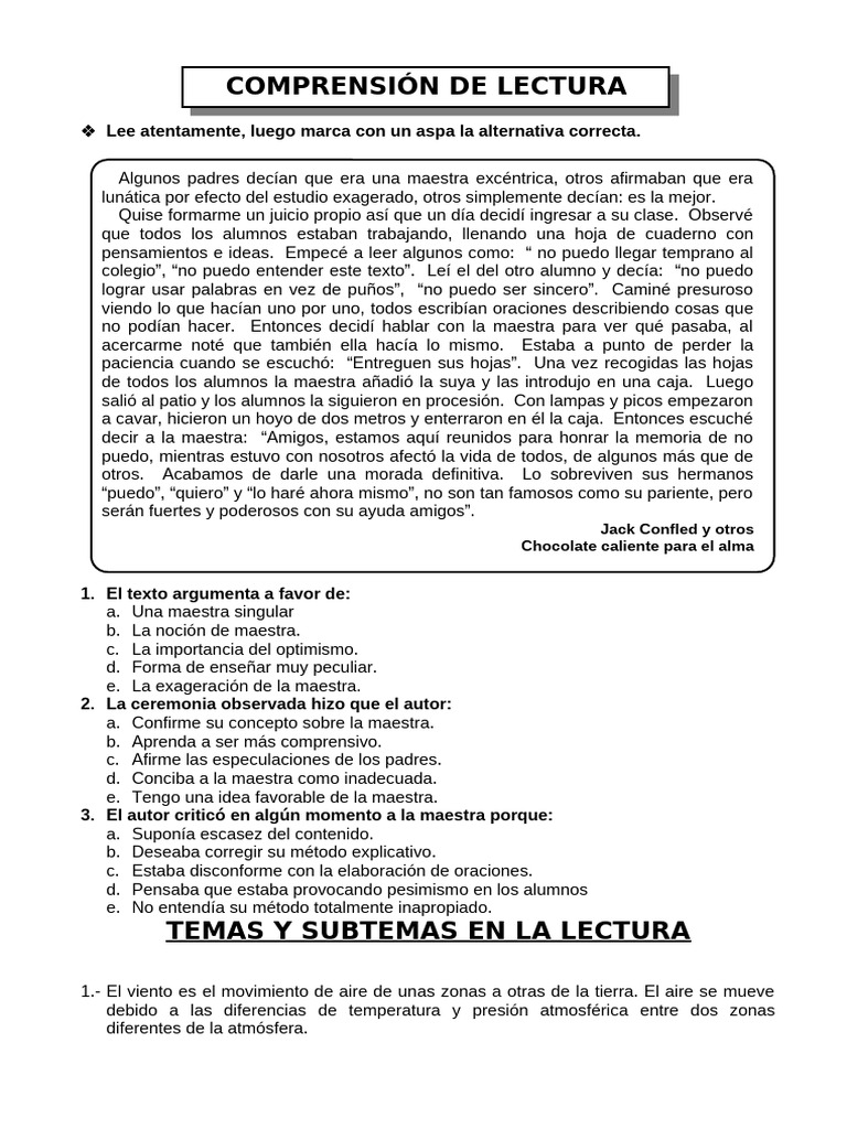 Evaluación de Comprensión Lectora y Vocabulario | PDF | Carbohidratos