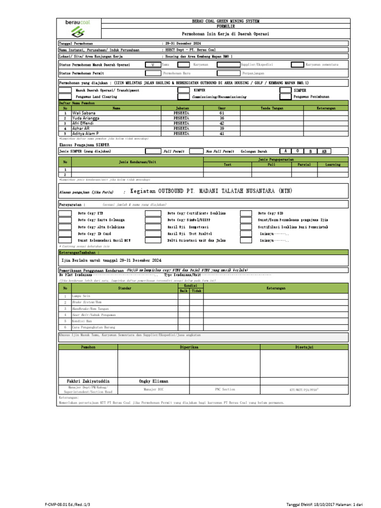 Form Izin Masuk All Vendor | PDF
