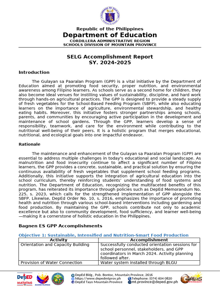 GPP Accomplishment Report 2024-2025 | PDF | Food Security | Vegetables